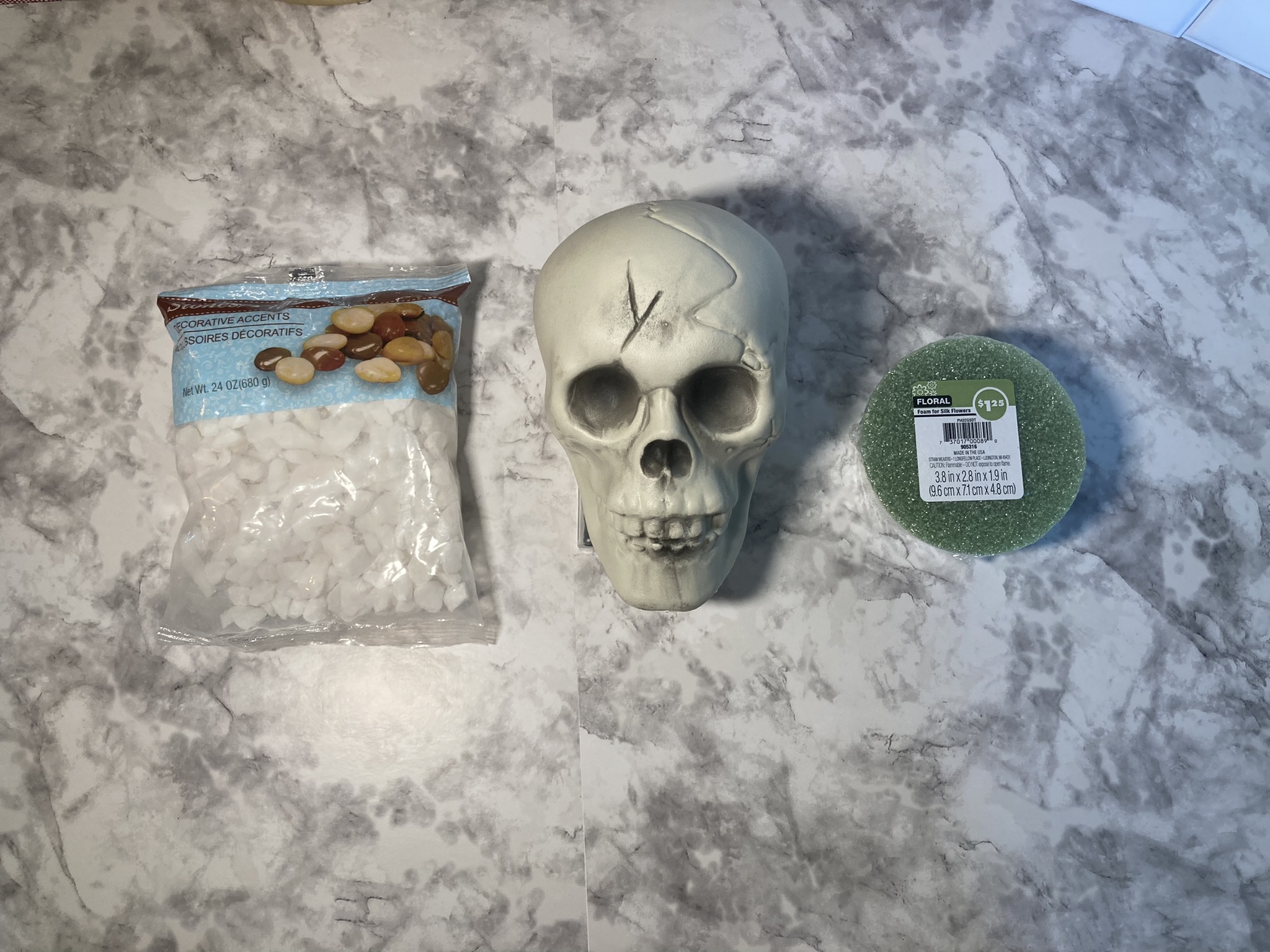 Skull Planter with Flower Arrangement – Dollar Tree Craft – That Jane ...